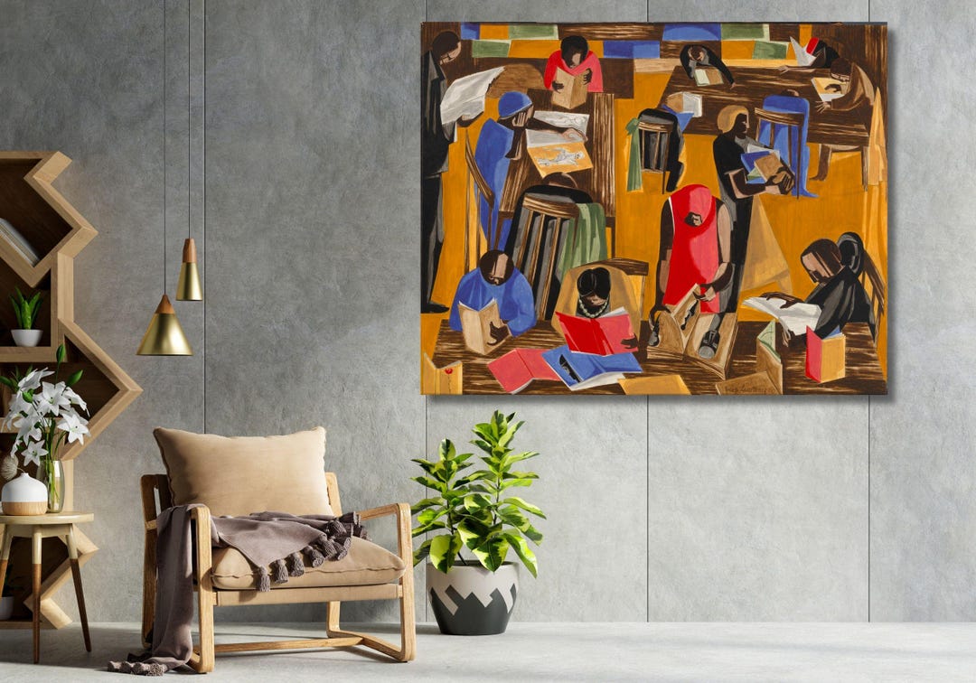 The Library 1960 by Jacob Lawrence Quality Print Ready to Hang Canvas ...