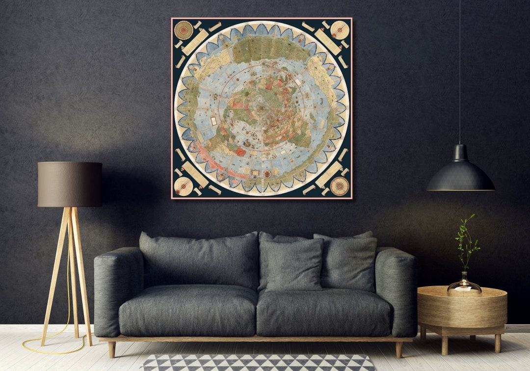 Ancient Flat Earth Map Canvas ,vintage World Map Poster Print,1587 by ...