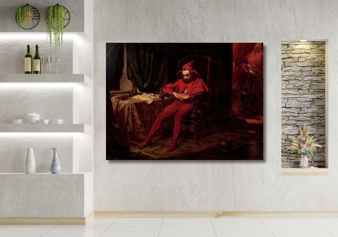 The Sad Jester by Jan Matejko Poster or Framed Canvas Wall Art, Sad ...