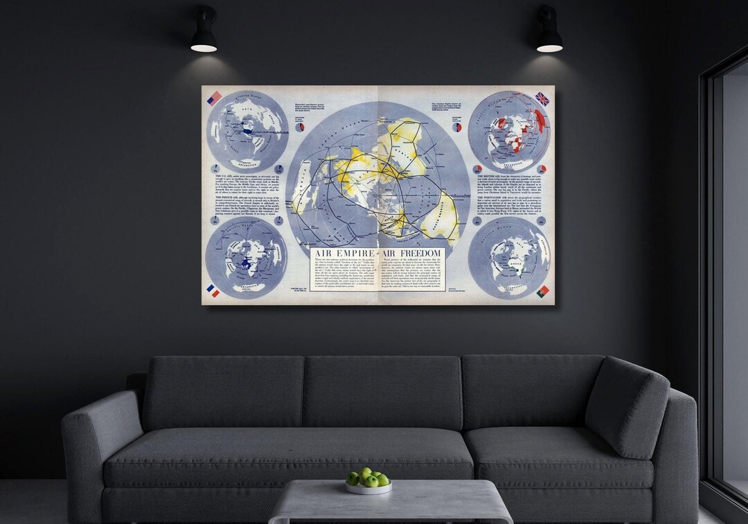 Air Empire Air Freedom (1943) Map Flat Earth Map High Resolution Canvas ...
