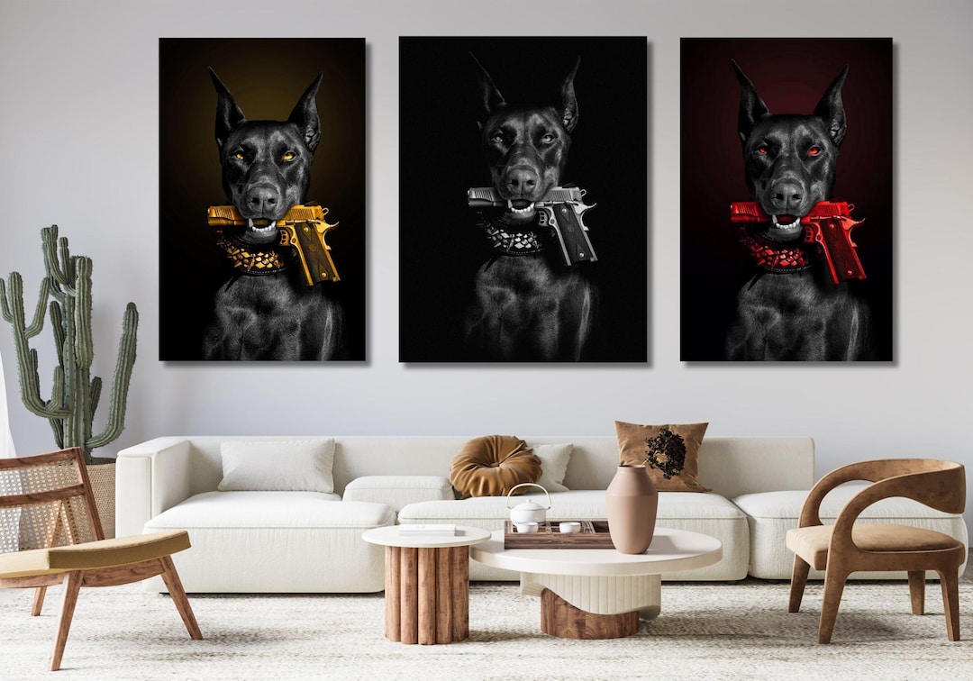 Set of 3 Doberman Gun Luxury Fashion Wall Art, Luxury Fashion Poster ...