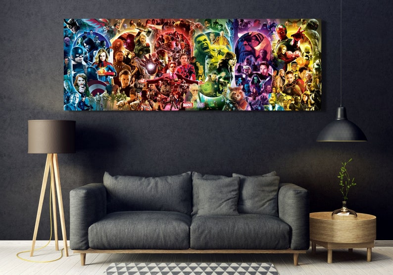 All Marvel Characters Panorama Ready to Hang Canvas Wall Art Movie ...