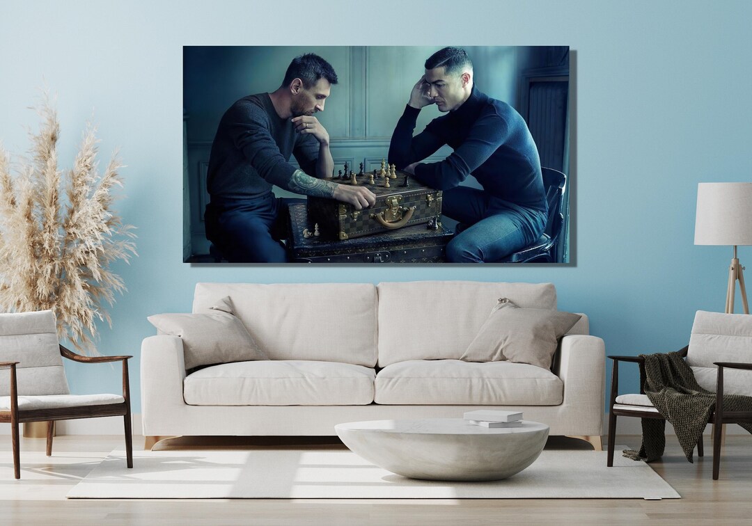 Lionel Messi and Cristiano Ronaldo Chess Ready to Hang Wall Art Canvas ...