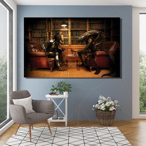 Alien Vs Predator Playing Chess Canvas Wall Art Home Decor Canvas Print ...