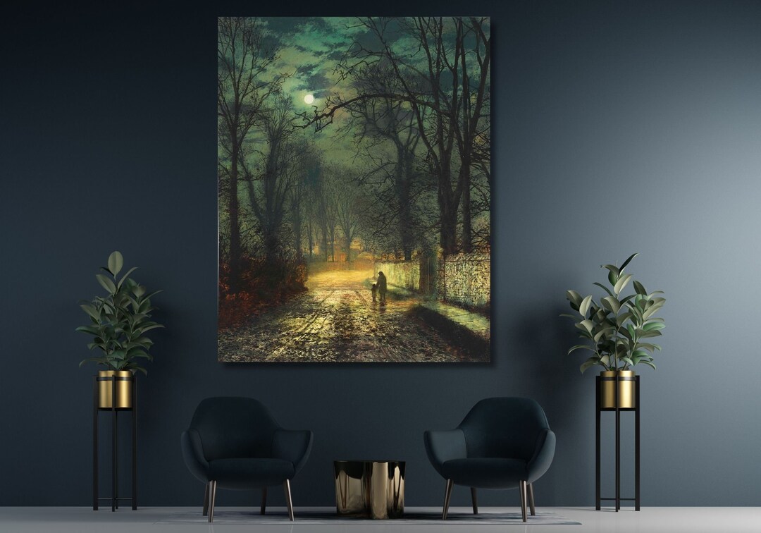 John Atkinson Grimshaw Framed Canvas Wall Art Painting A Moonlit Lane ...