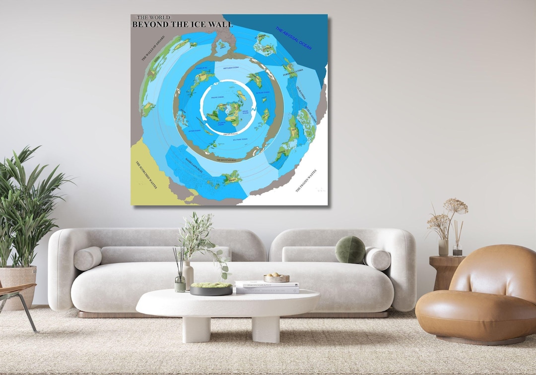 The World Beyond the Ice Wall Flat Earth Map Ready to Hang Canvas Wall ...