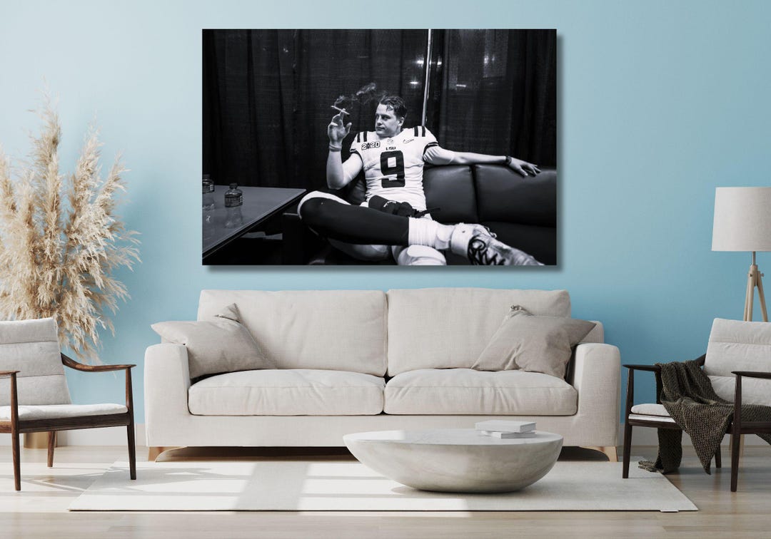 Joe Burrow Smoking Cigar Ready to Hang Canvas Wall Art Print , Joe ...