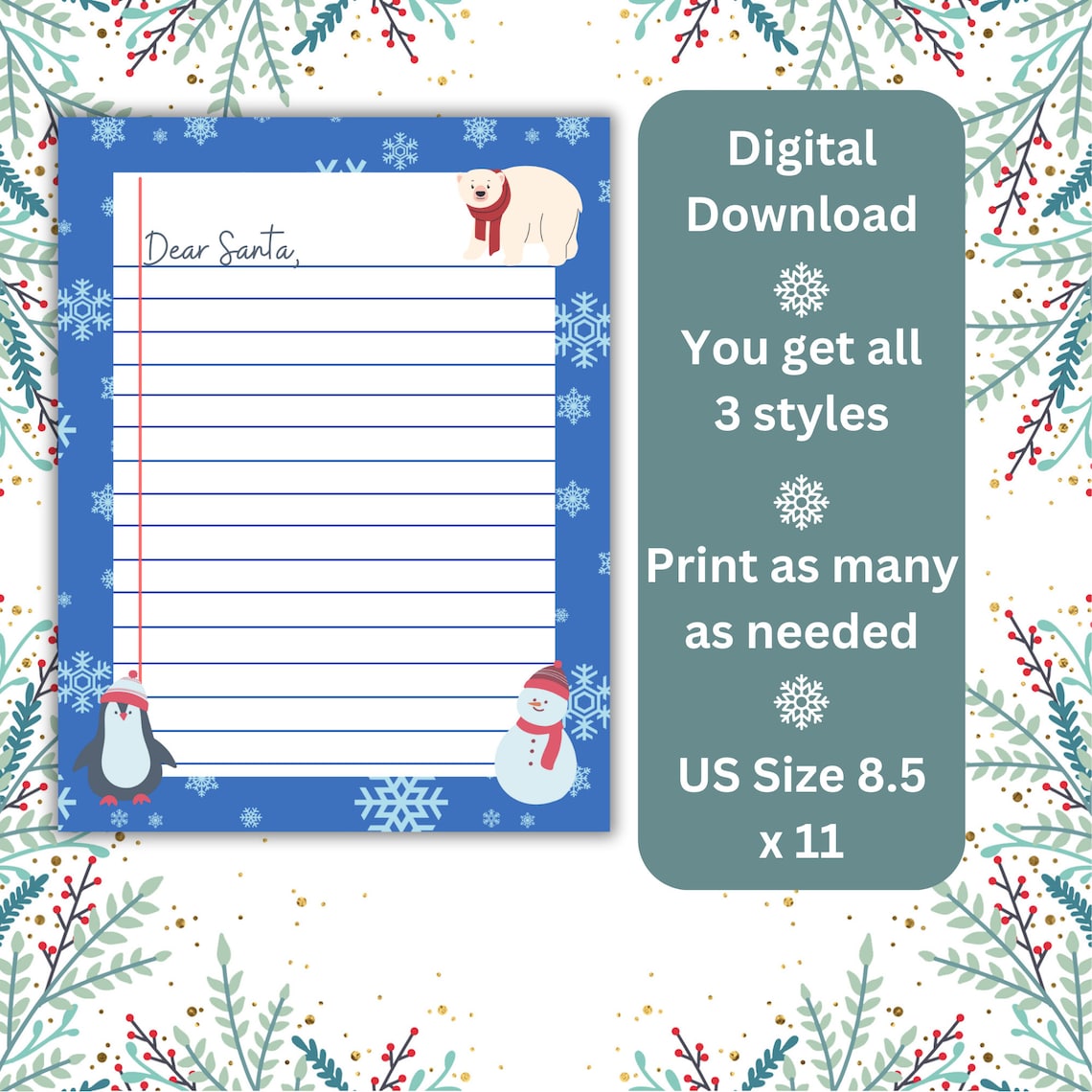Printable Santa Letter Digital Download for Kids Christmas - Etsy
