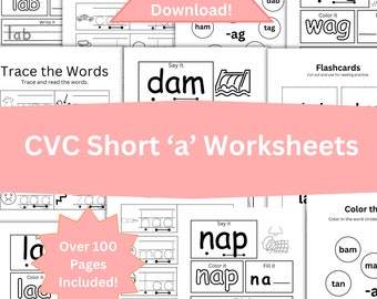 Printable Reading Worksheets CVC Short 'E' Word Family for Preschool ...