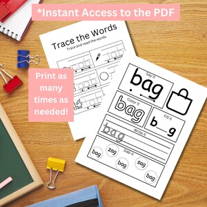 Printable Reading Worksheets CVC Short 'A' Word Family for Preschool ...