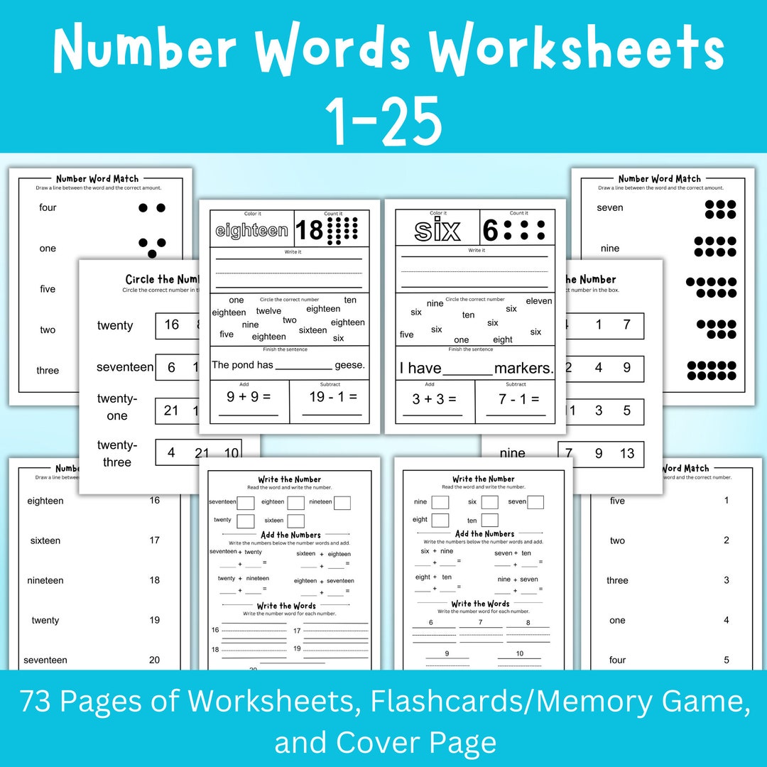 Printable Number Words Worksheets Number Sight Words for 1-25 Math ...