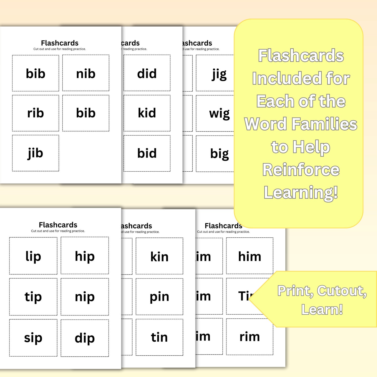 Printable Reading Worksheets CVC Short 'I' Word Family for Preschool ...
