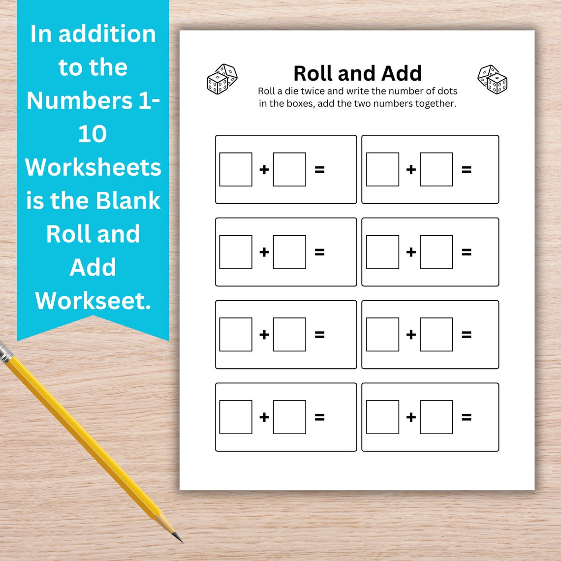 Printable Roll and Add Addition Worksheets for Math Digital Download ...