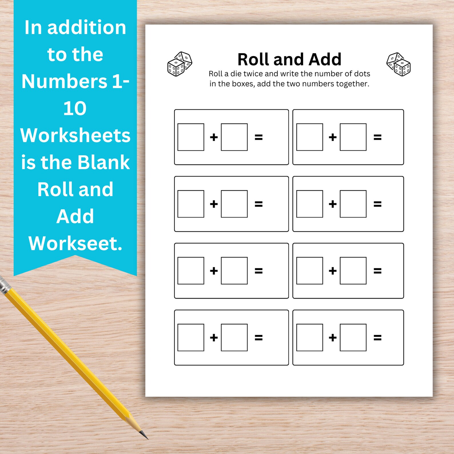 Printable Roll and Add Addition Worksheets for Math Digital Download ...