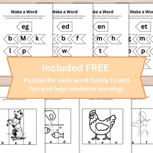 Printable Reading Worksheets CVC Short 'E' Word Family for Preschool ...