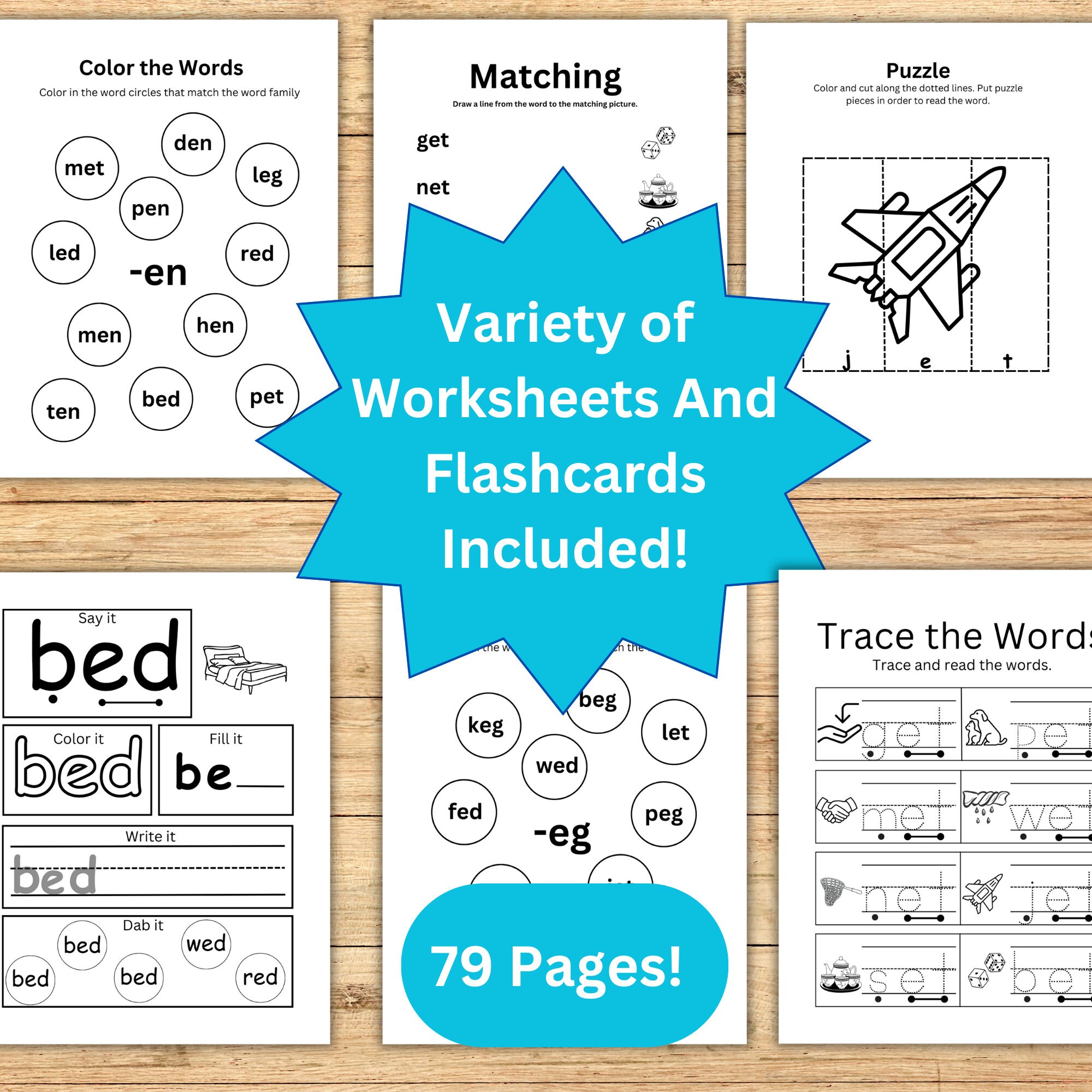 Printable Reading Worksheets CVC Short 'E' Word Family for Preschool ...