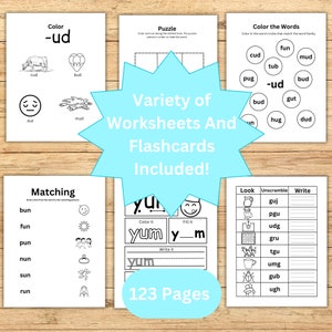Printable Reading Worksheets CVC Short 'U' Word Family for Preschool ...