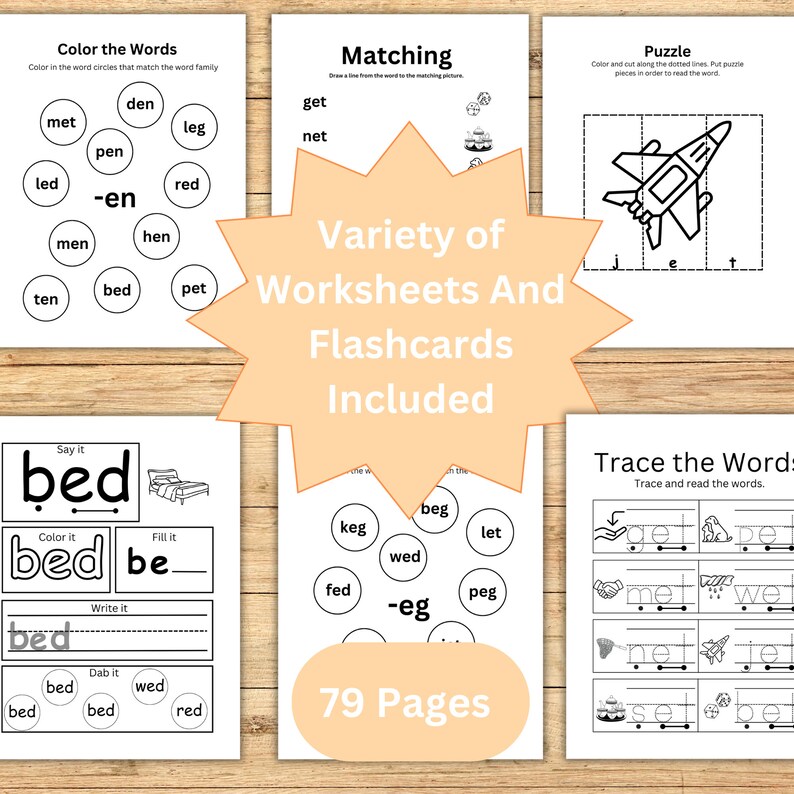 Printable Reading Worksheets CVC Short 'E' Word Family for Preschool ...