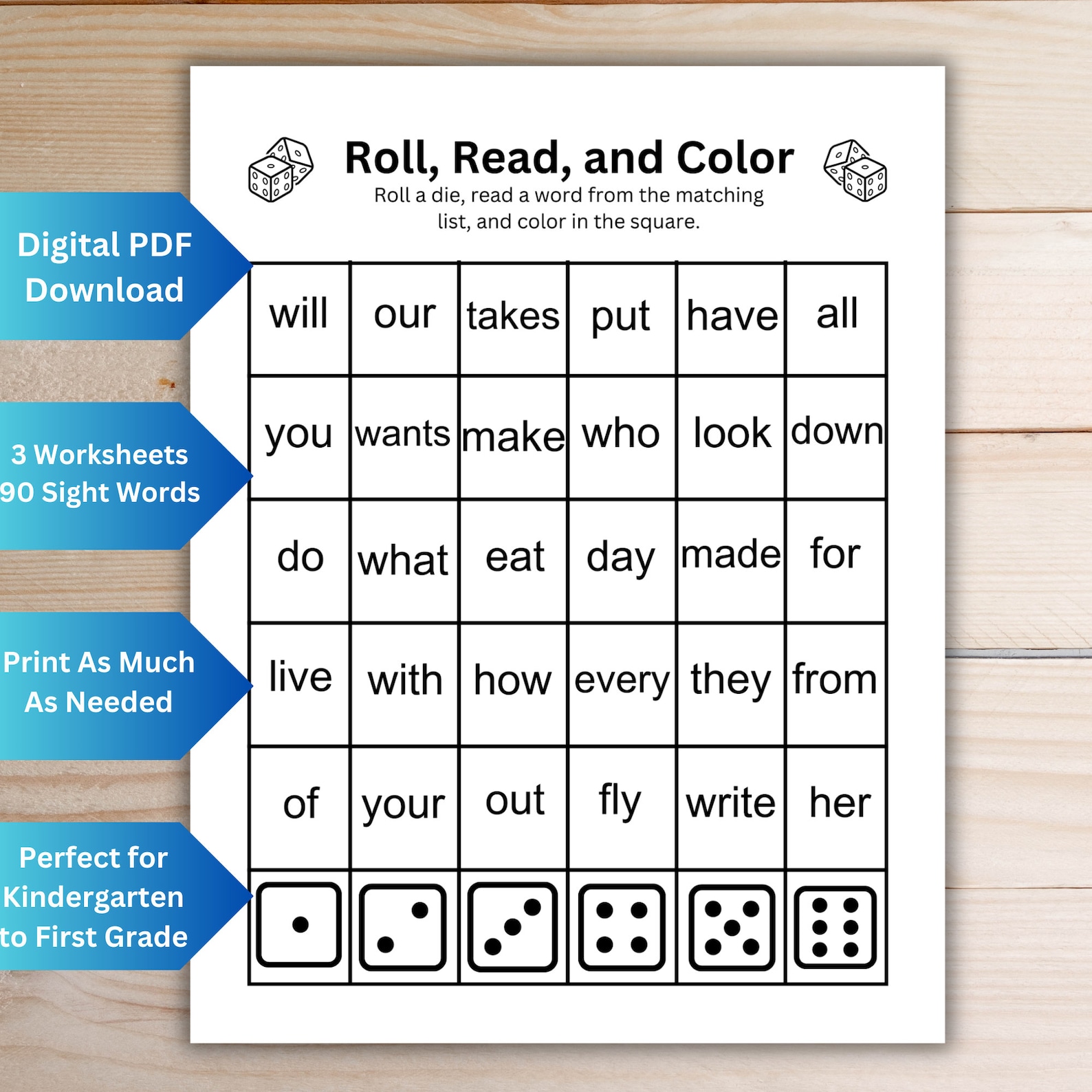 Printable Roll and Read Sight Word Worksheets Learning to Read ...
