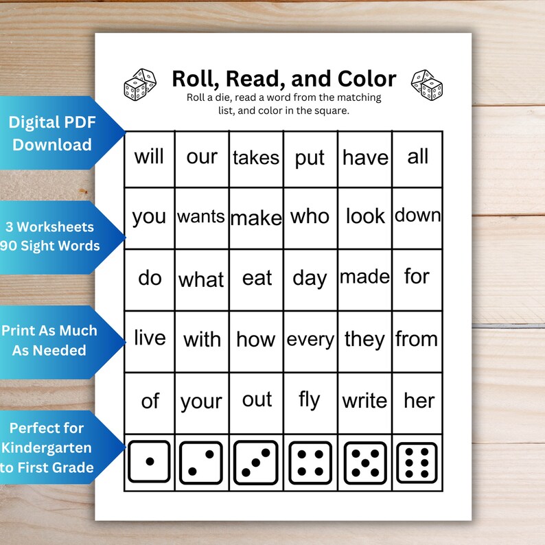 Printable Roll and Read Sight Word Worksheets Learning to Read ...