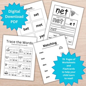Printable Reading Worksheets CVC Short 'E' Word Family for Preschool ...