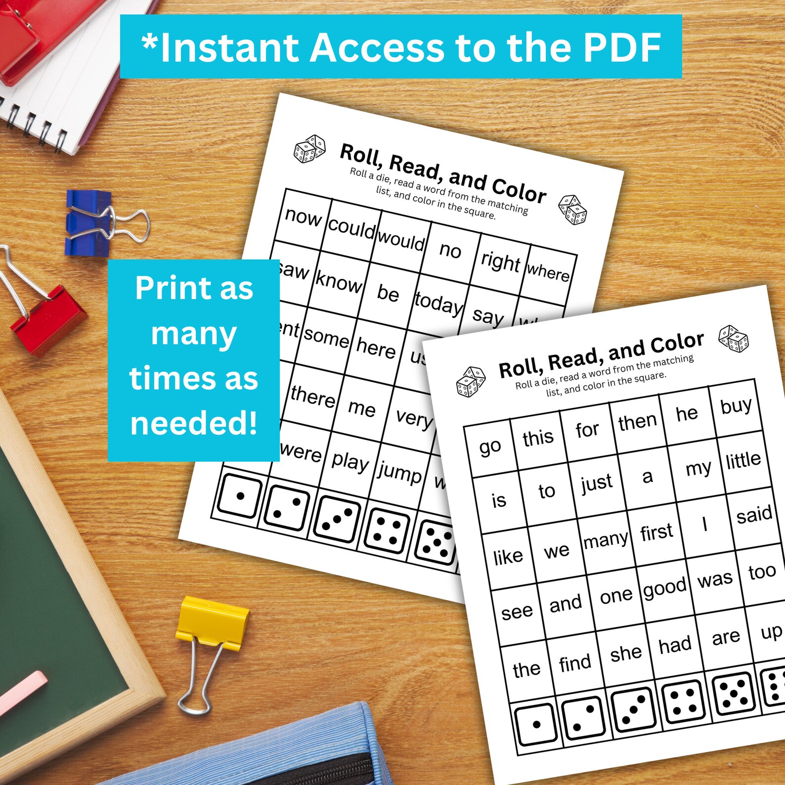 Printable Roll and Read Sight Word Worksheets Learning to Read ...
