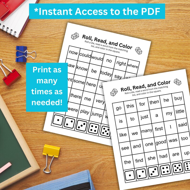 Printable Roll and Read Sight Word Worksheets Learning to Read ...