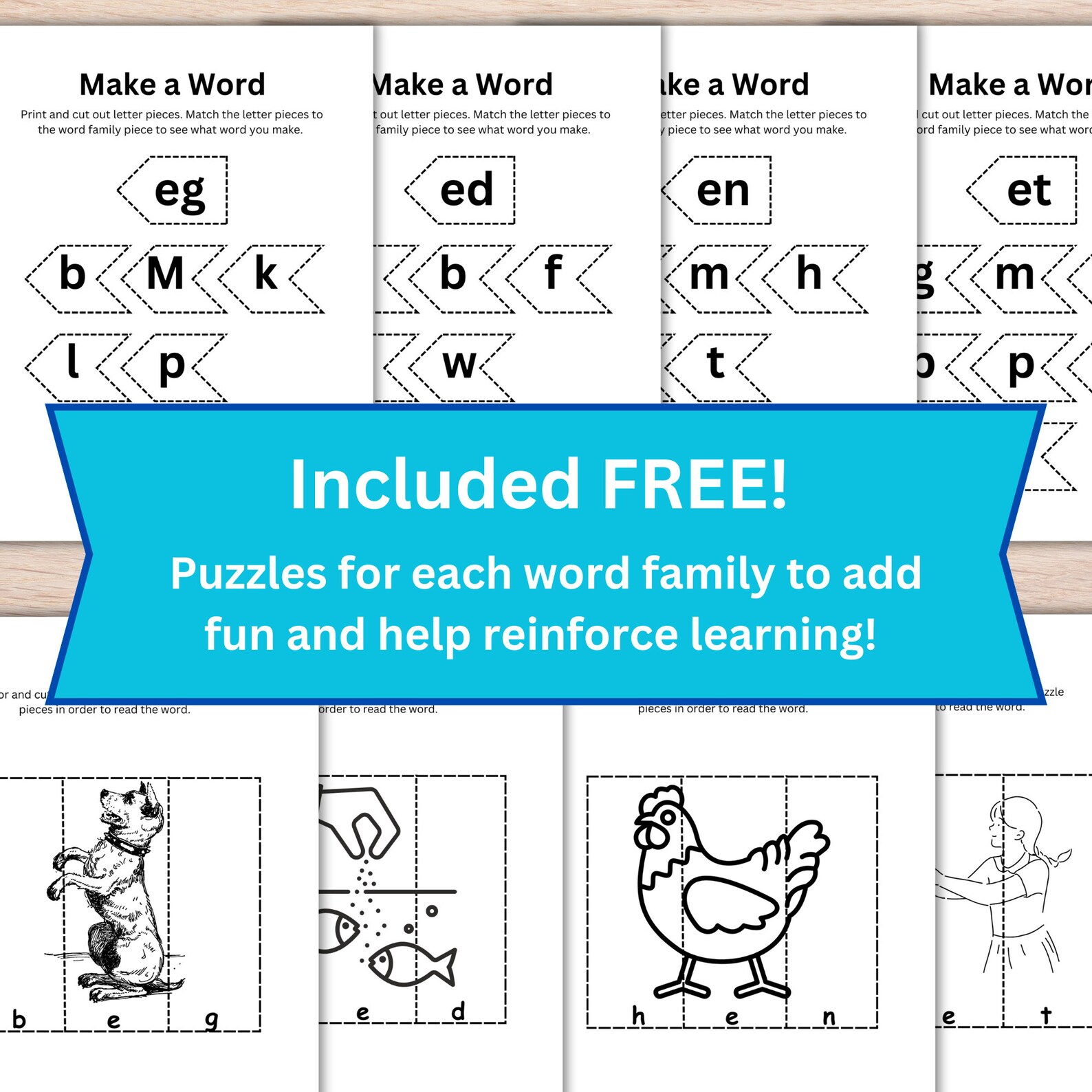 Printable Reading Worksheets CVC Short 'E' Word Family for Preschool ...