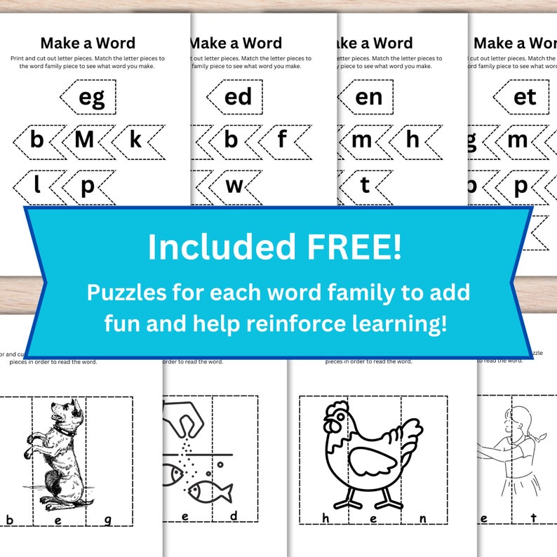 Printable Reading Worksheets CVC Short 'E' Word Family for Preschool ...