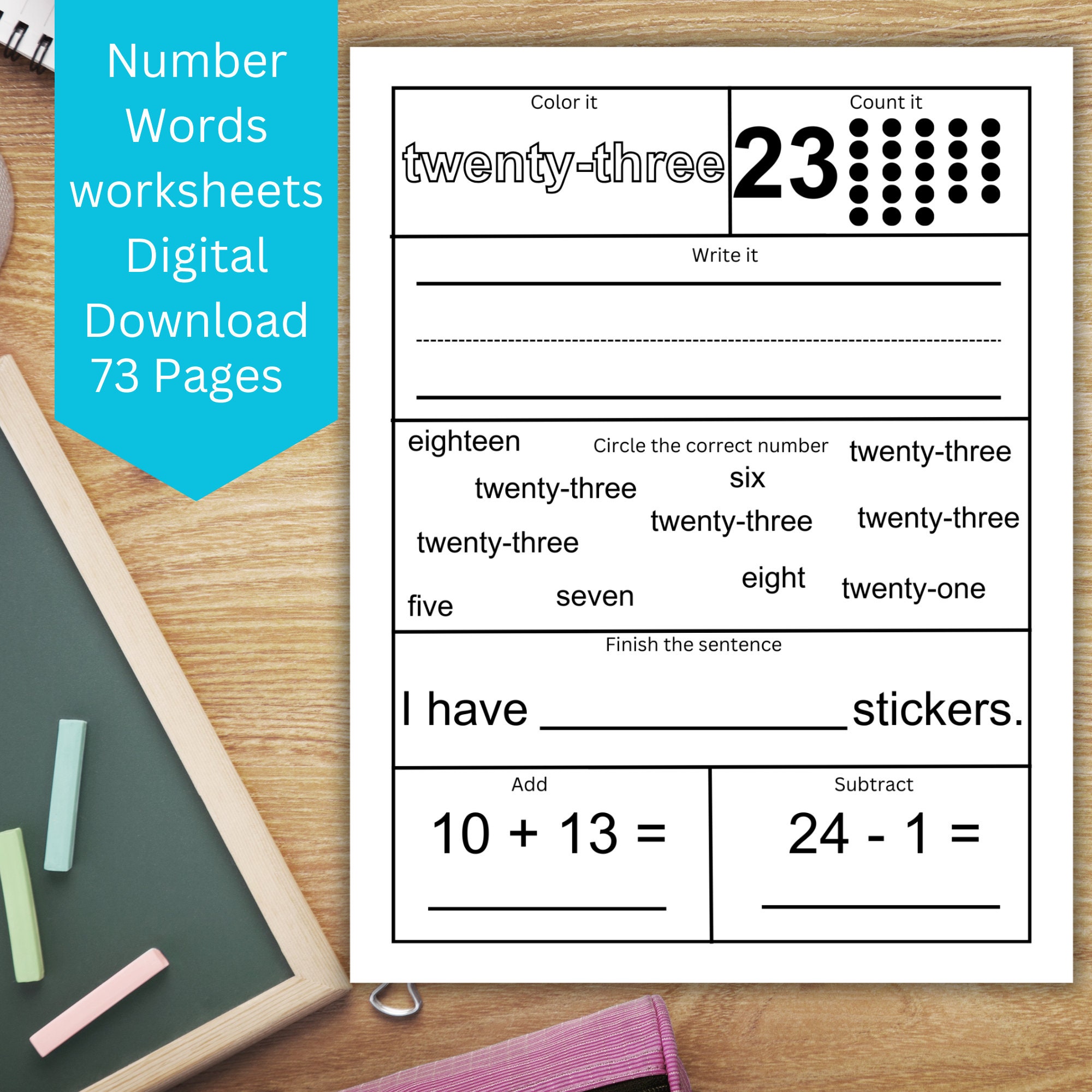 Printable Number Words Worksheets Number Sight Words for 1-25 Math ...