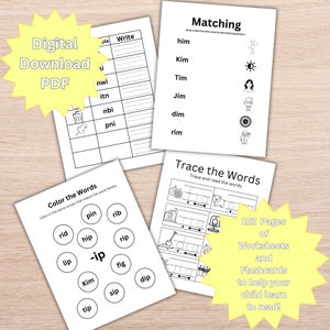Printable Reading Worksheets CVC Short 'I' Word Family for Preschool ...