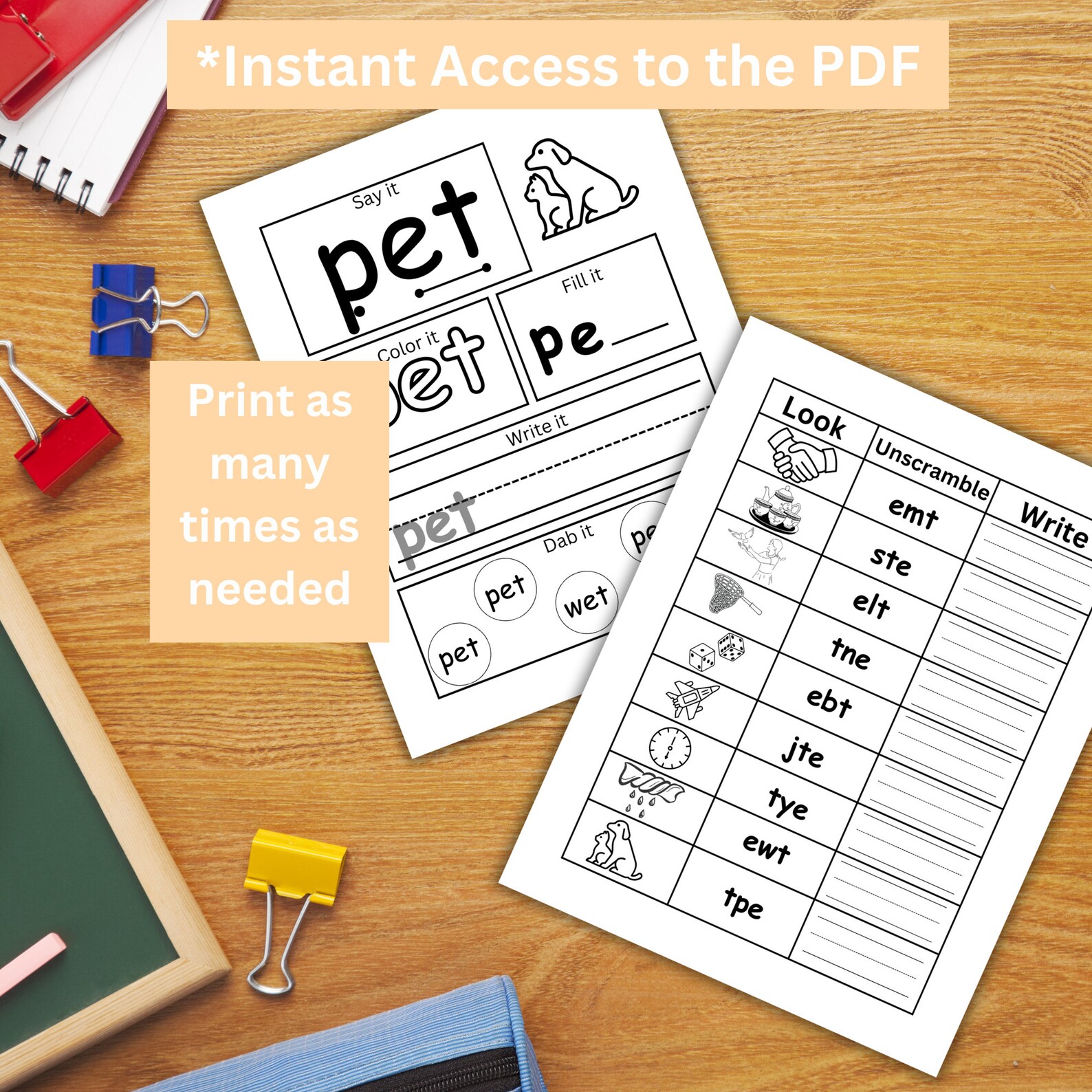 Printable Reading Worksheets CVC Short 'E' Word Family for Preschool ...