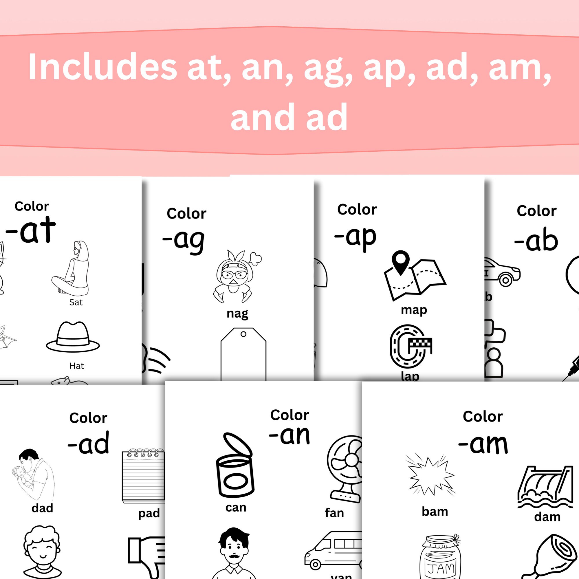 Printable Reading Worksheets CVC Short 'A' Word Family for Preschool ...