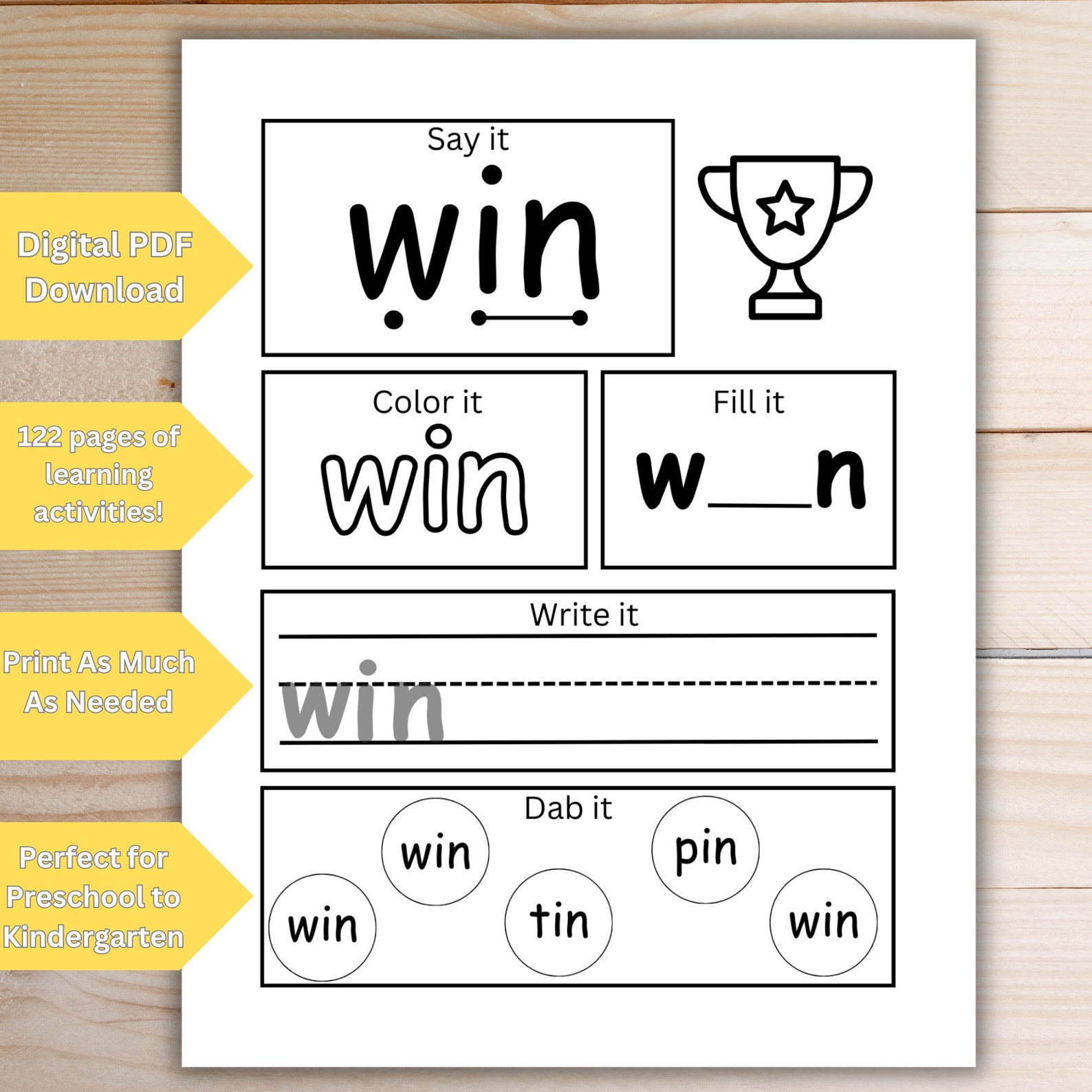 Printable Reading Worksheets CVC Short 'I' Word Family for Preschool ...