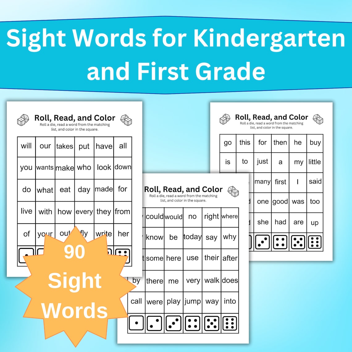 Printable Roll and Read Sight Word Worksheets Learning to Read ...
