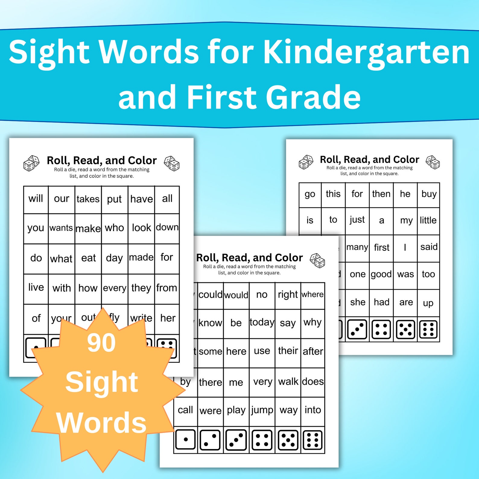 Printable Roll and Read Sight Word Worksheets Learning to Read ...