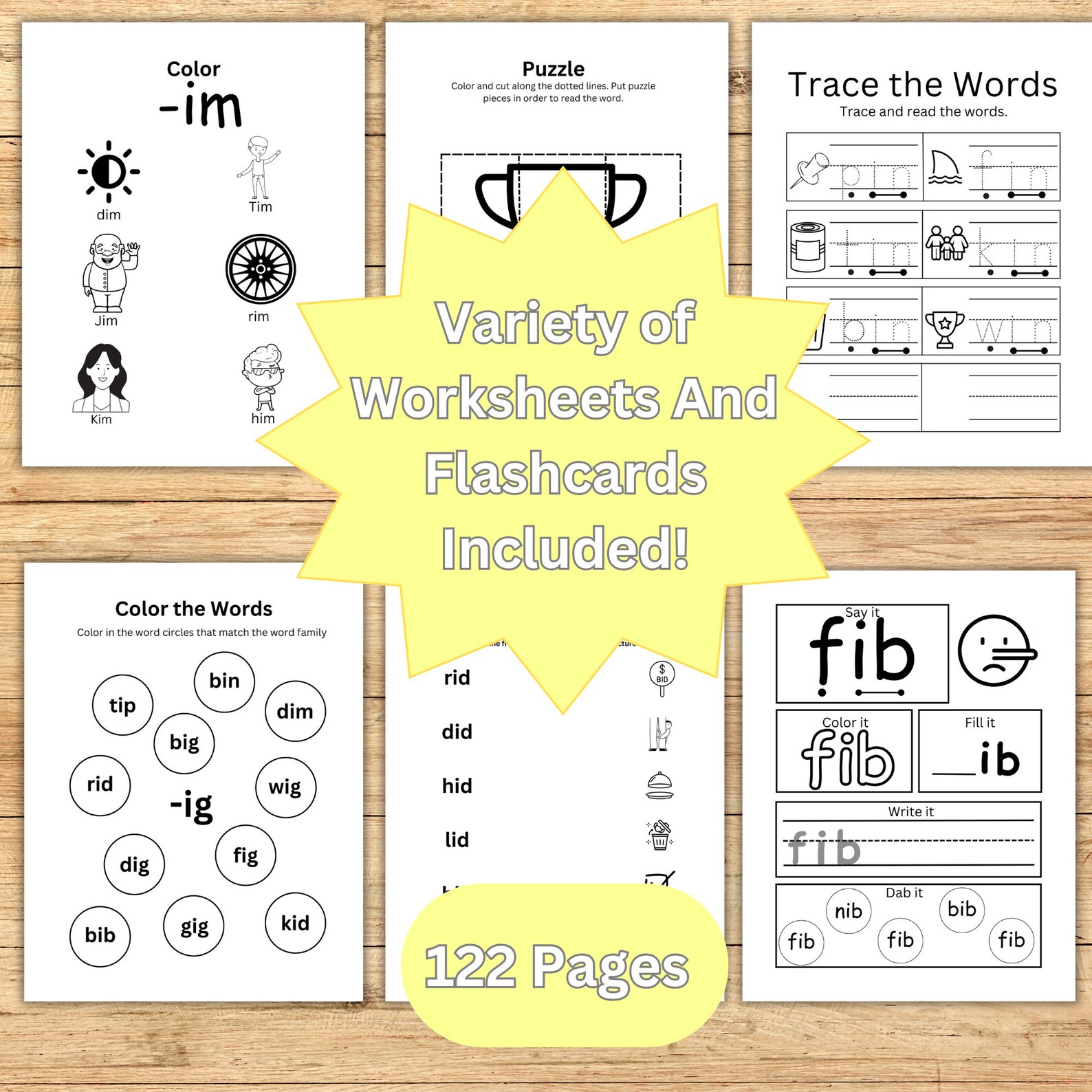 Printable Reading Worksheets CVC Short 'I' Word Family for Preschool ...