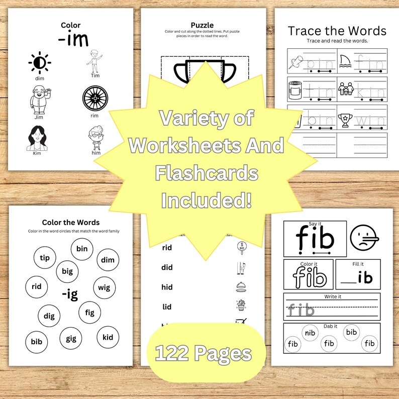 Printable Reading Worksheets CVC Short 'I' Word Family for Preschool ...