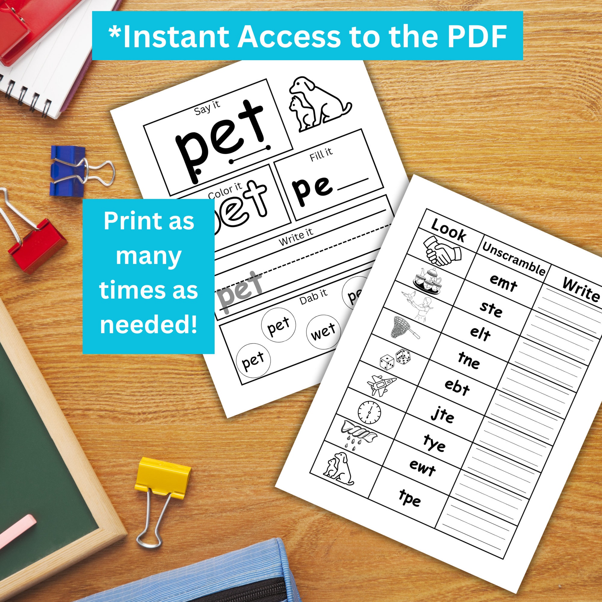 Printable Reading Worksheets CVC Short 'E' Word Family for Preschool ...