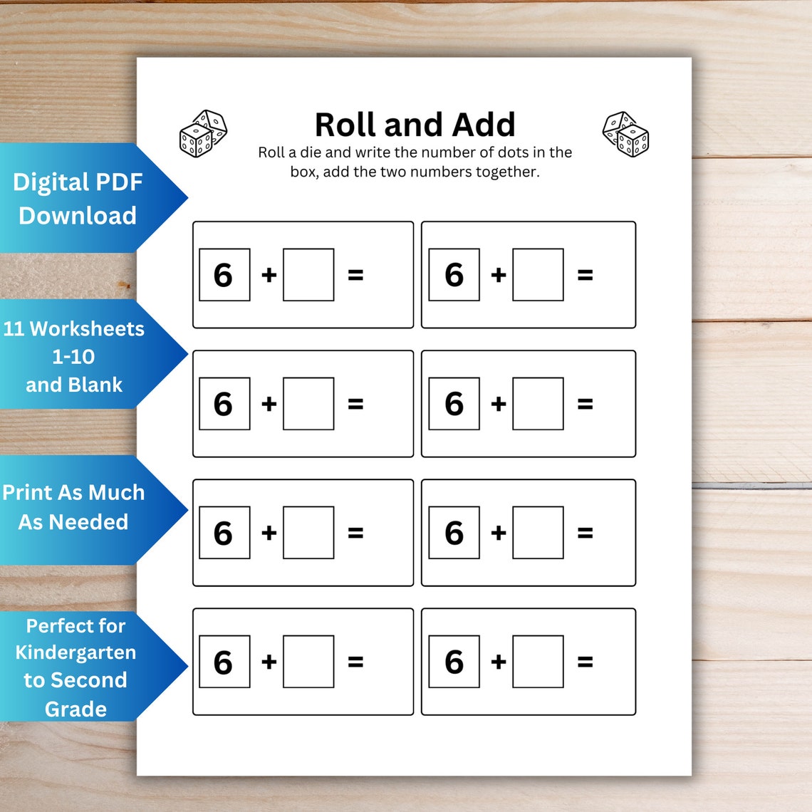 Printable Roll and Add Addition Worksheets for Math Digital Download ...