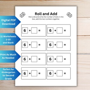 Printable Roll and Add Addition Worksheets for Math Digital Download ...