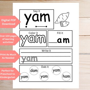 Printable Reading Worksheets CVC Short 'A' Word Family for Preschool ...