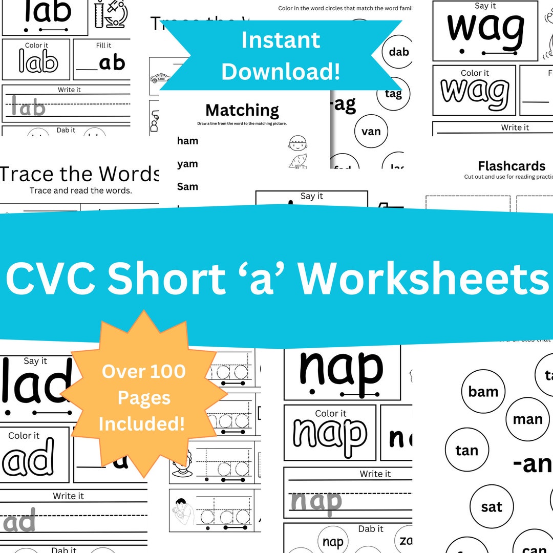 Printable Reading Worksheets CVC Short 'A' Word Family for Preschool ...