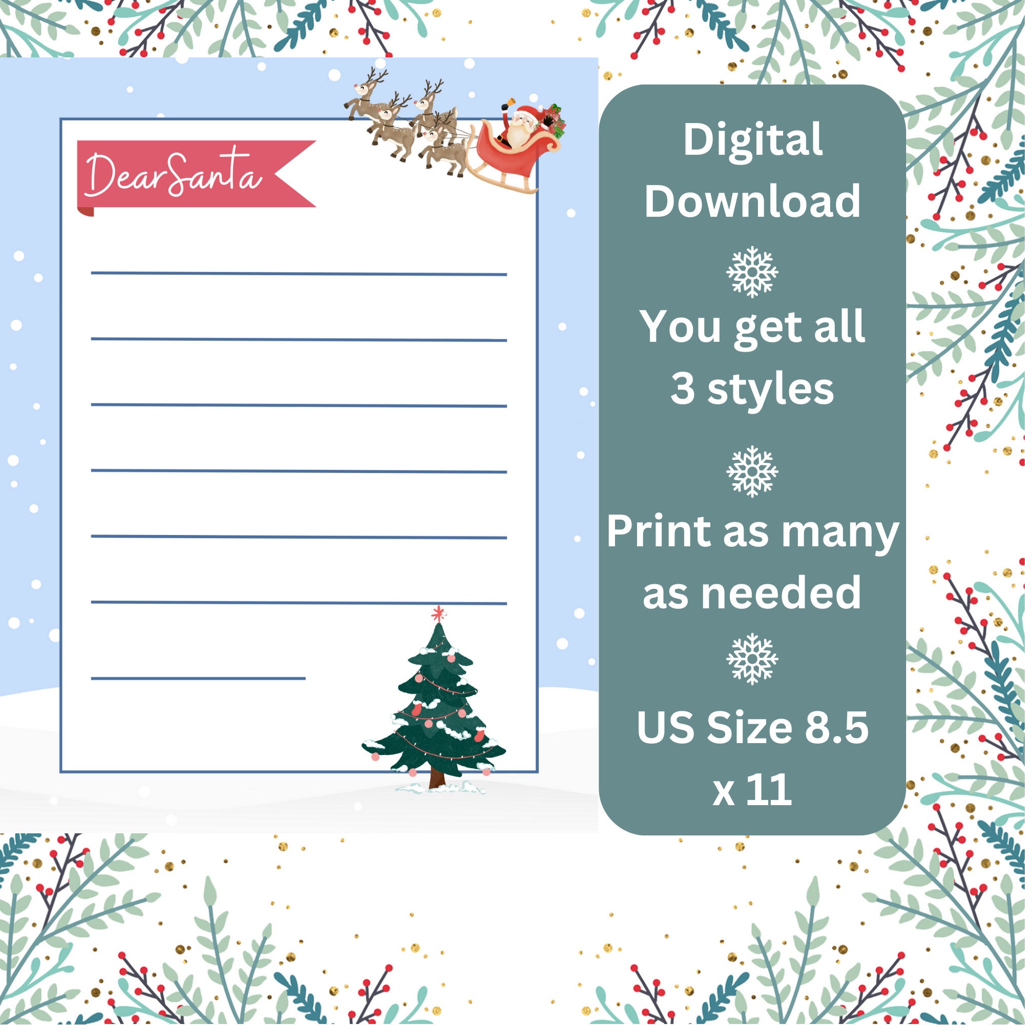 Printable Santa Letter Digital Download for Kids Christmas - Etsy
