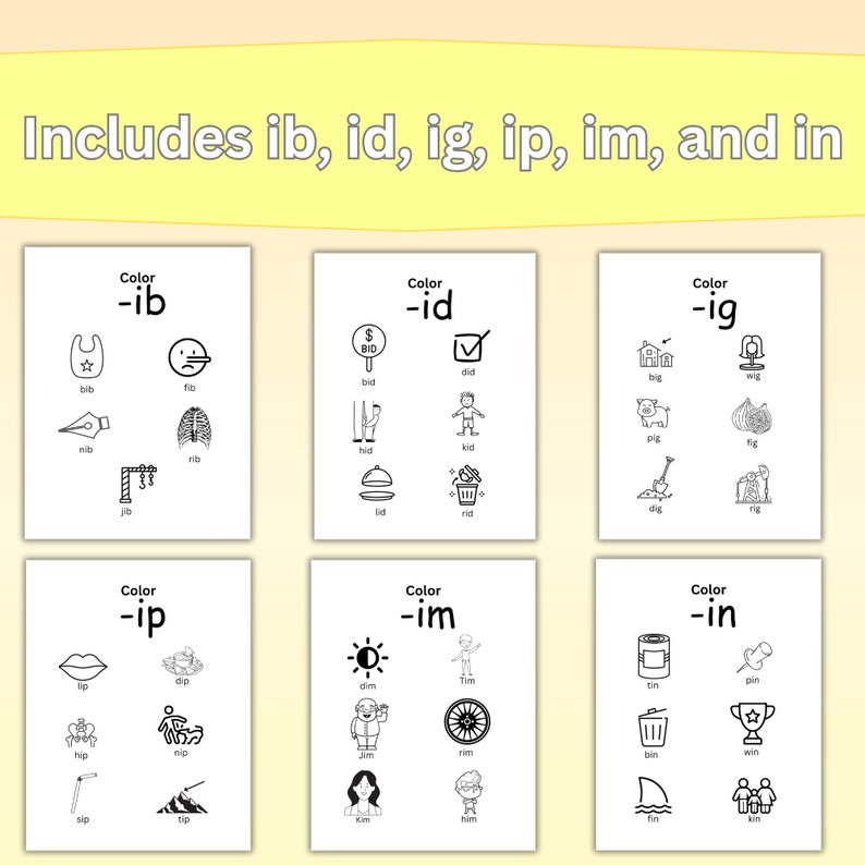 Printable Reading Worksheets CVC Short 'I' Word Family for Preschool ...