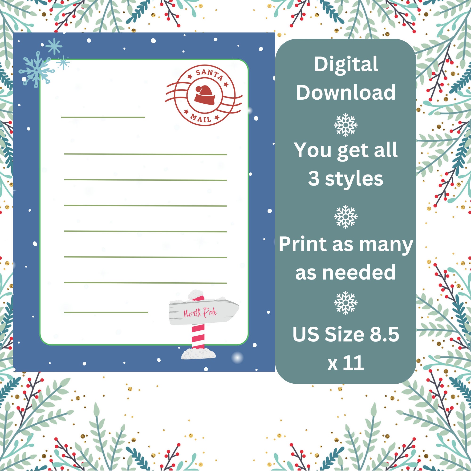 Printable Santa Letter Digital Download for Kids Christmas - Etsy