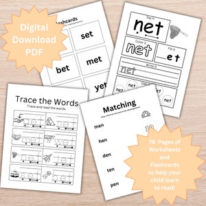 Printable Reading Worksheets CVC Short 'E' Word Family for Preschool ...