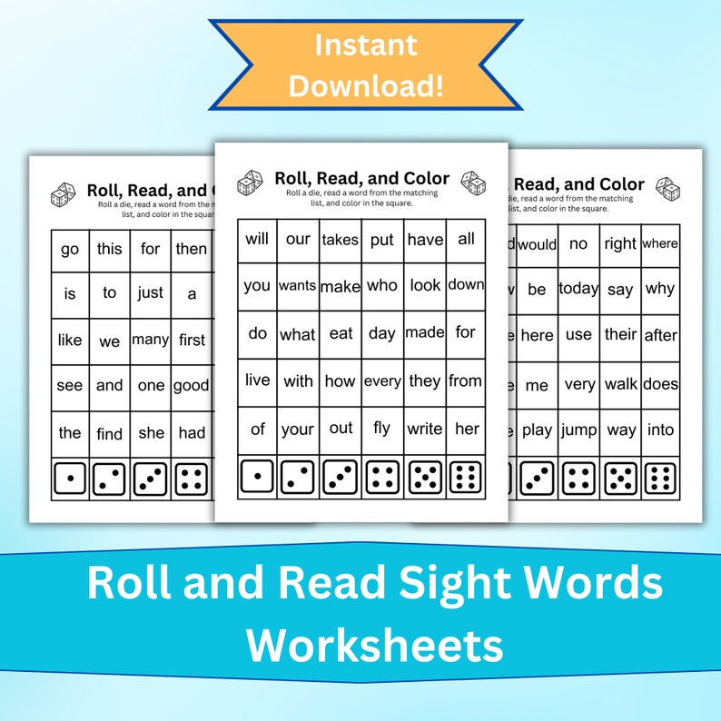 Printable Roll and Read Sight Word Worksheets Learning to Read ...