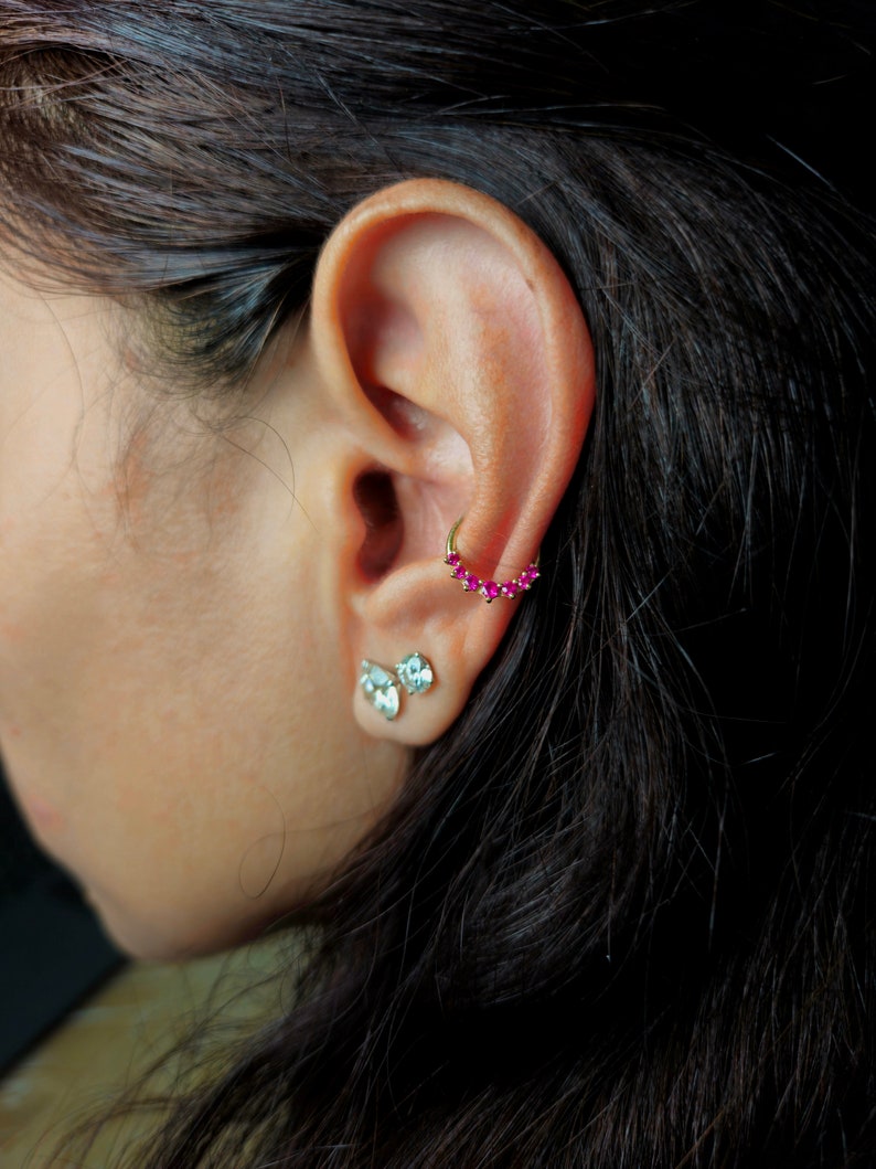 Stunning 14k Gold Gradual Diamond / Gemstone Nose Ring - Daith ...