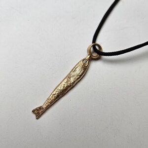 Sardine Charm 14K Gold Sardine Pendant With 1.5mm Gemstone Elegant ...